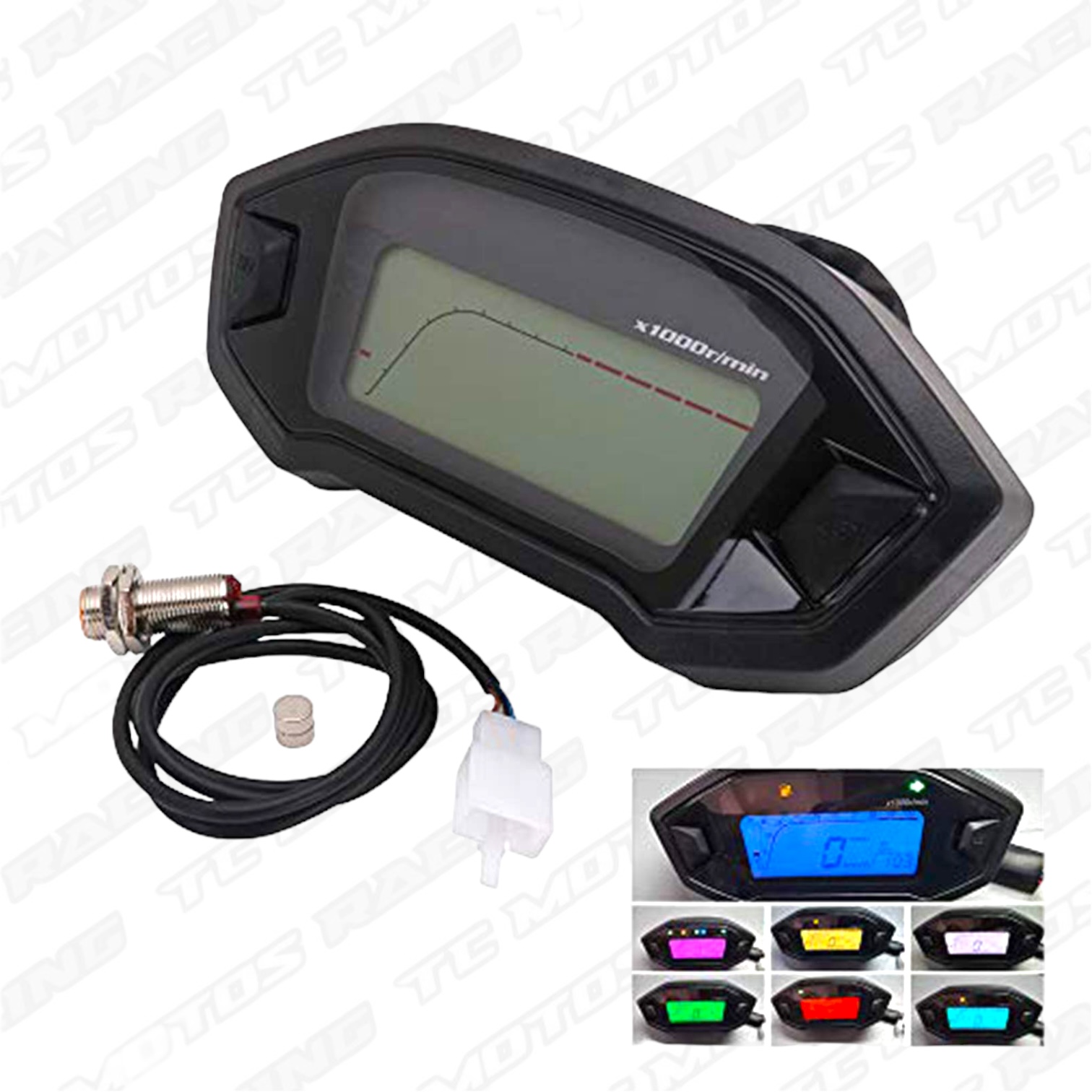 VELOCIMETRO DIGITAL UNIVERSAL TIPO FZ 7 COLORES - TC MOTOS RACING