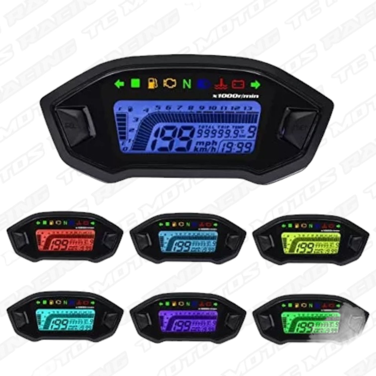 VELOCIMETRO DIGITAL UNIVERSAL TIPO FZ 7 COLORES - TC MOTOS RACING